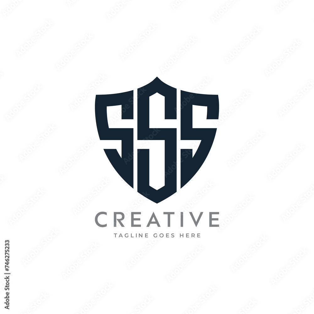 Letter "SSS" monogram and shield sign combination. Line art logo design ...