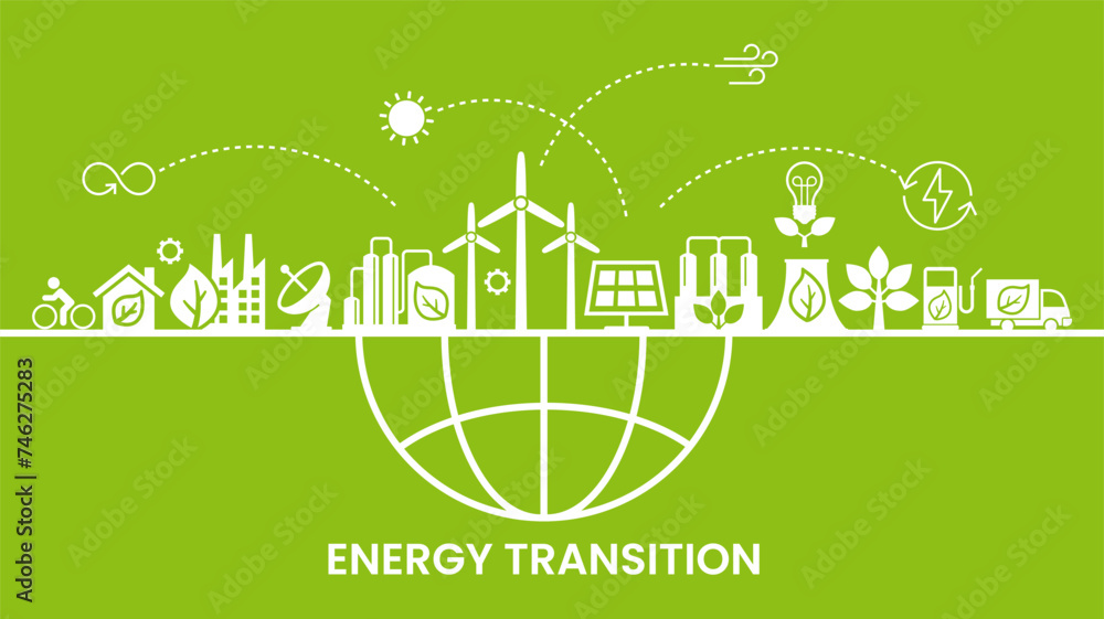 ENERGY TRANSITION. Transition to environmentally friendly world concept ...