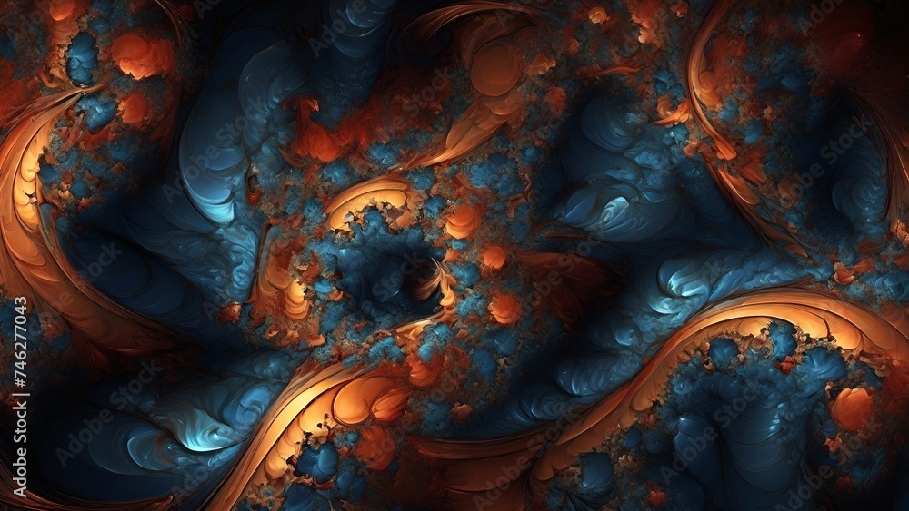 Abstract yellow and blue tunnel twisted swirl of cosmic hyperspace ...