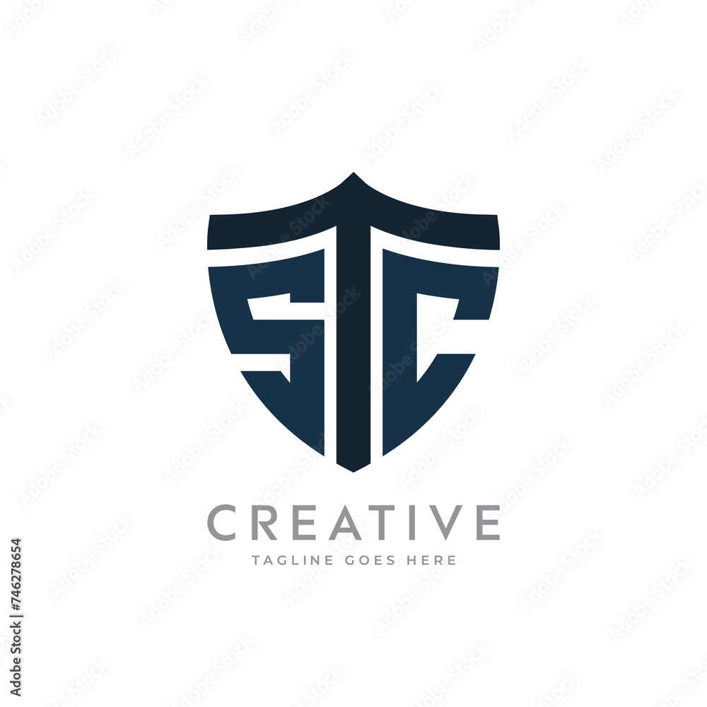 Letter "STC" monogram and shield sign combination. Line art logo design ...