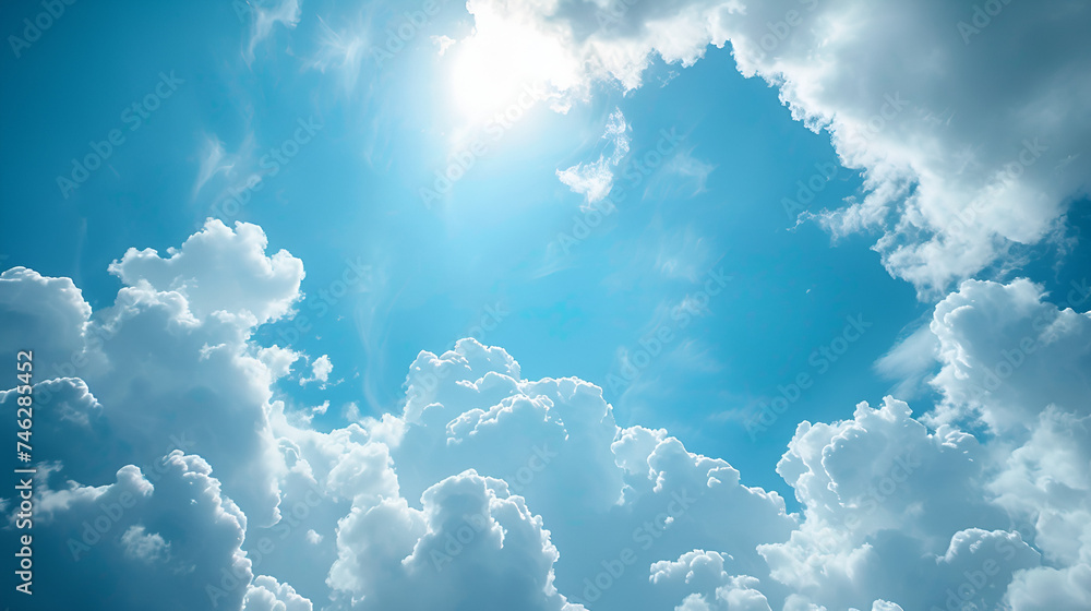 Blue sky background border, Seamless cloudy blue sky, ground spherical ...