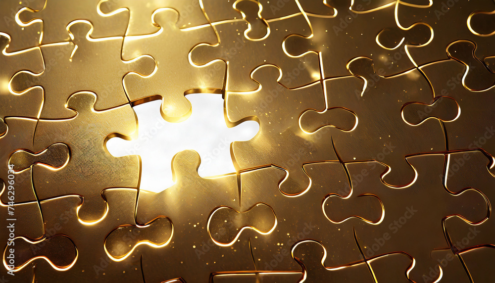 blank jigsaw puzzle with one piece missing and glowing Stock ...