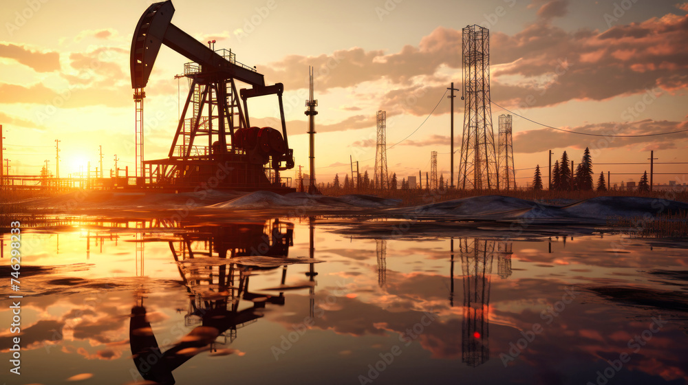 Drilling rigs in a desert oil field to extract fossil fuels and extract ... Drilling rigs in a desert oil field to extract fossil fuels and extract ...
