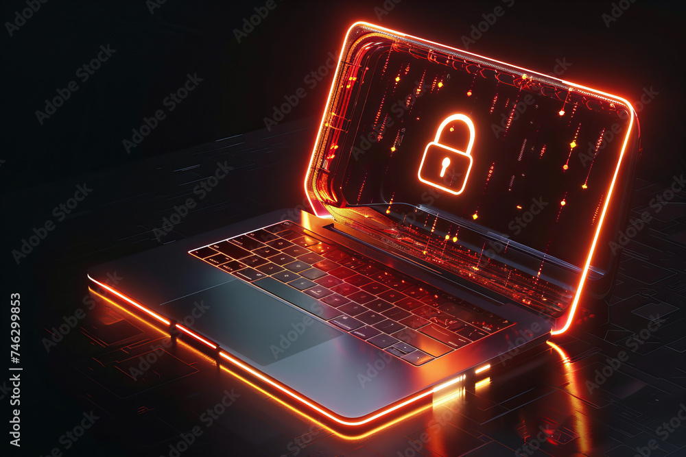 Title: Futuristic Cybersecurity Concept With Glowing Laptop and Lock ...