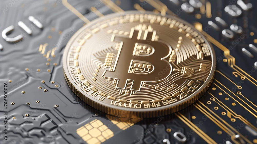 Bitcoin themed credit card sleek design with a holographic BTC symbol ...