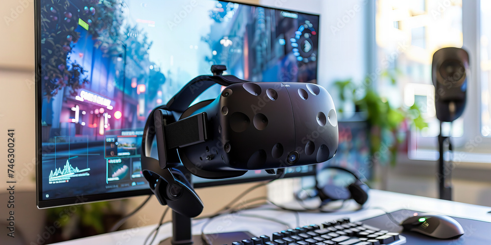 Title: Next-Generation Virtual Reality Gaming Setup with Modern Technology Stock Photo | Adobe Stock