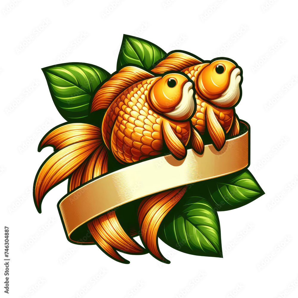 goldfish logo with gold ribbon and leaf accents, with Generative AI ...