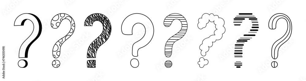 Doodle question mark hand drawn sketch vector illustration set isolated ...