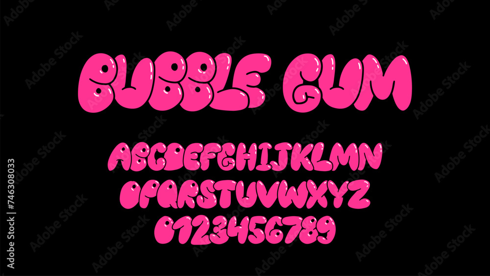 Playful pink bubble font inspired by 90s and Y2K themes. Puffy cartoon ...