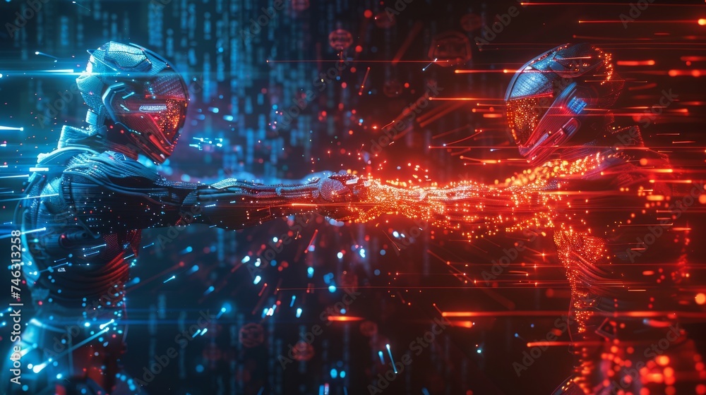 Visualization of blue and red hacker teams in a cyber security showdown ...