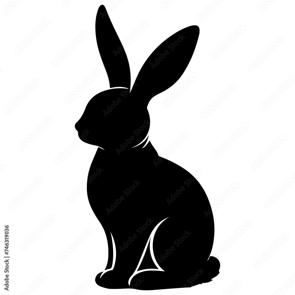 Rabbit shadow silhouette. Bunny black side design for happy easter egg ...