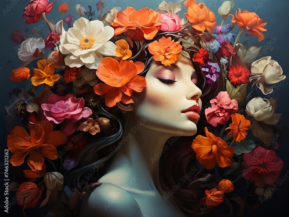 Womens beautiful mind. International Womens Day. Beautiful girl with ...