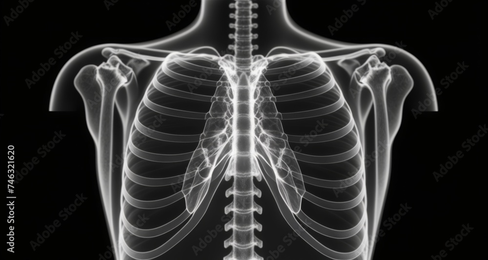 Anatomy of the human torso, highlighting the ribcage and spine Stock ...
