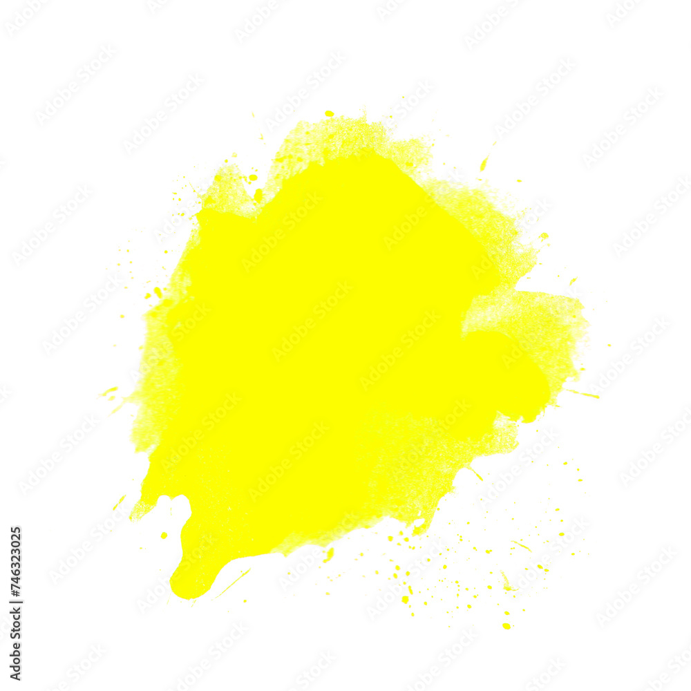 Farbklecks mit gelber Farbe als Klecks oder Fleck auf weißem ...