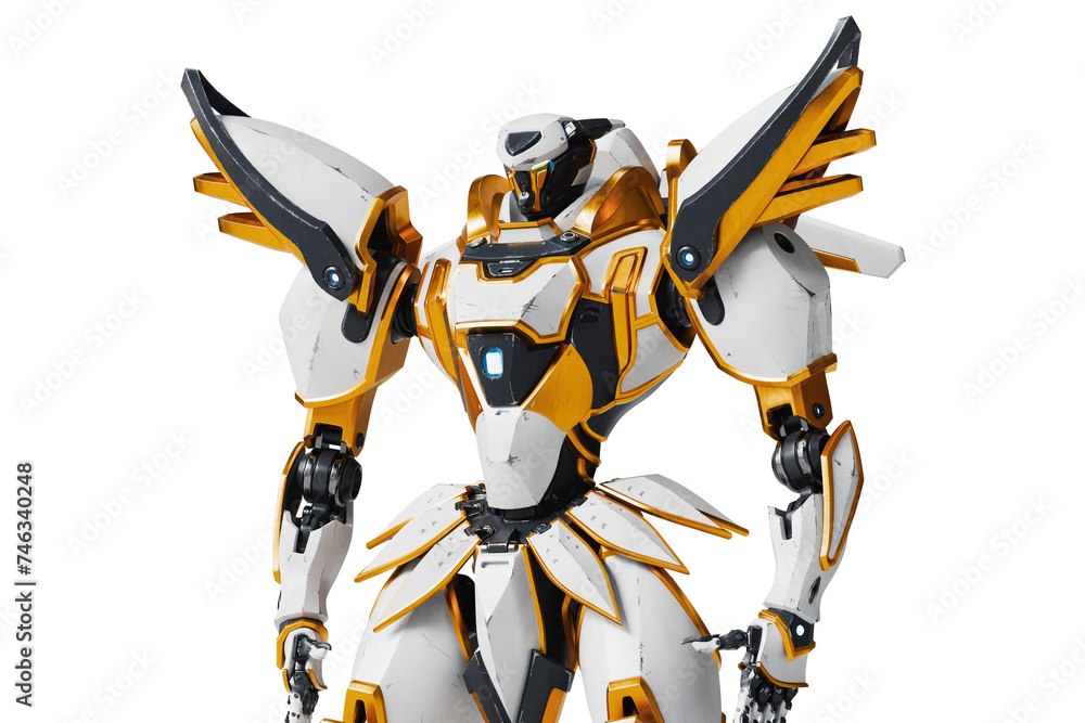 Portrait of full body science-fiction mech samurai warrior with white ...