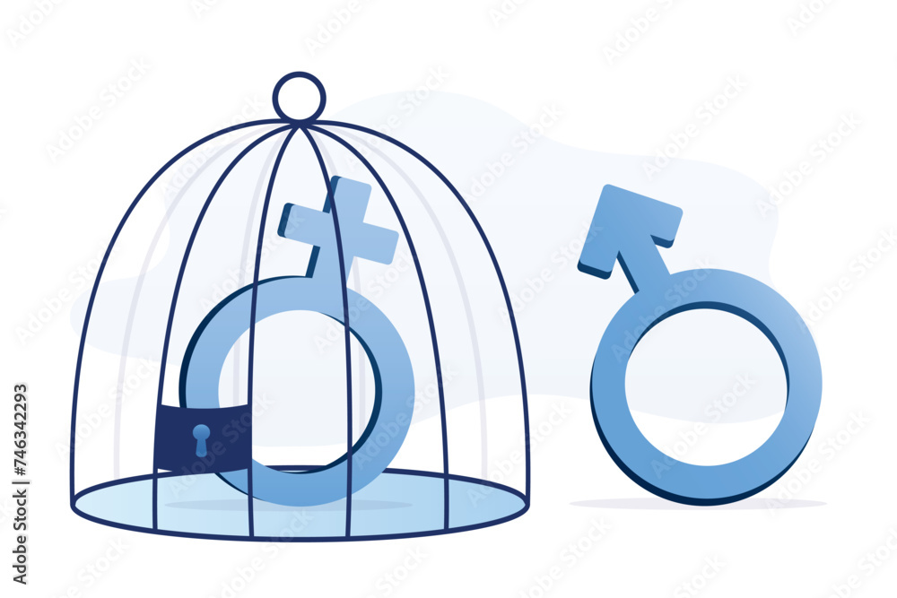Gender inequality, female symbol in a cage. Restrictions, prohibitions ...