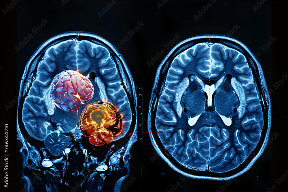 A side-by side comparison of MRI images of a brain one healthy and the ...