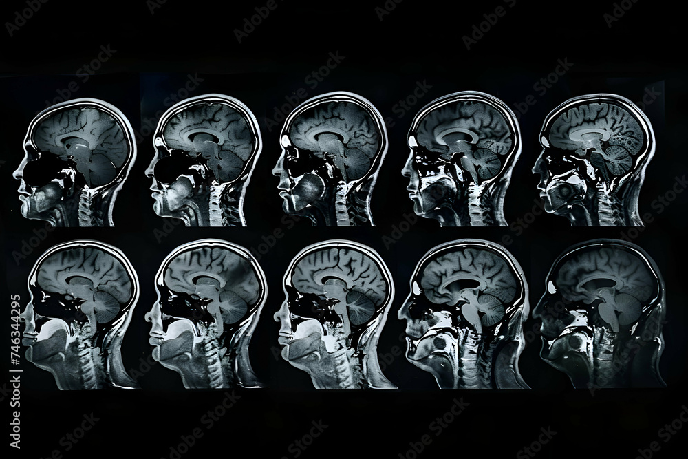 Illustration of MRI sequence showing the progression of a brain tumor ...