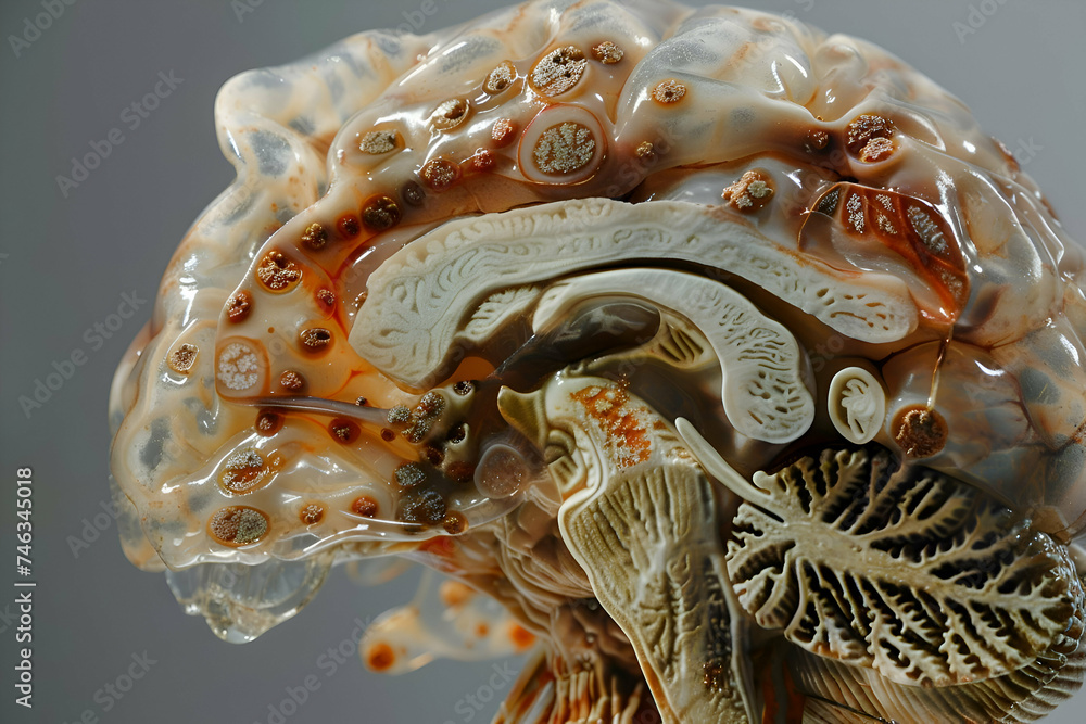 Illustration of MS lesions on the brain captured through an ultra ...