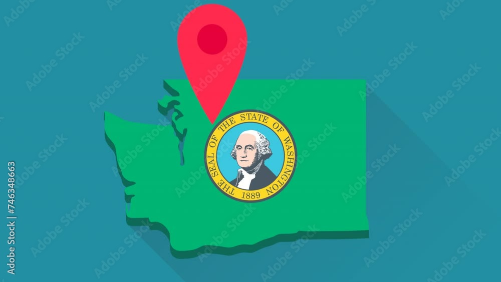 Looped animation of a red location marker bouncing on the 3D map of ...