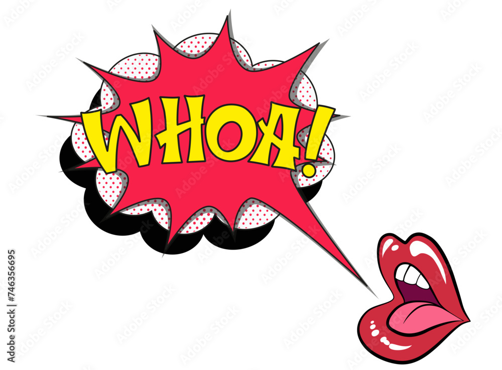 Comic lettering whoa. Vector bright cartoon illustration in retro pop ...