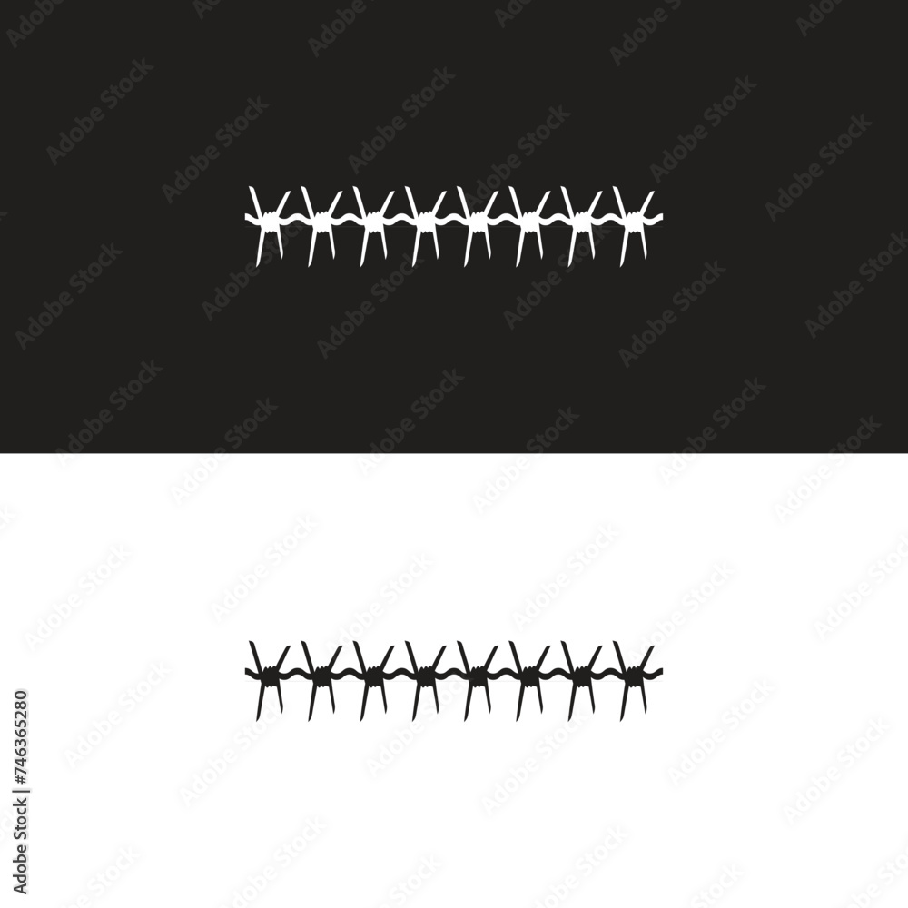 Twisted barbed wire silhouettes set in rounded and square shapes ...