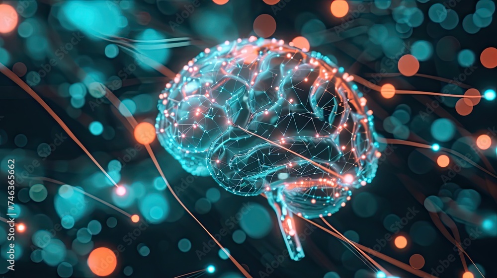 Neural brain icon. Technology, head, glow, development, convolutions ...