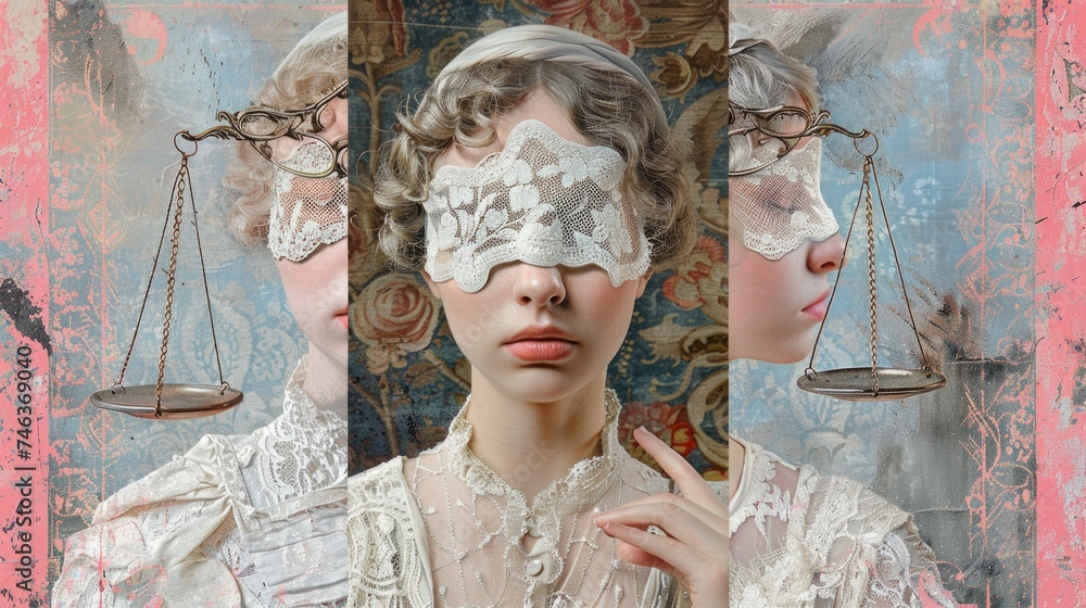 Reinterpretation of lady justice, Themis a collage capturing the ...