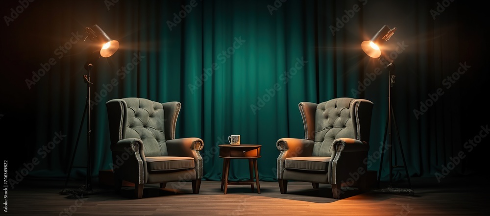 Vintage Interview Setup: Cozy Ambiance with Spotlight Stock Photo ...