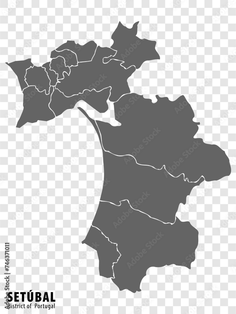 Blank Map Setubal District on transparent background. Setubal District ...