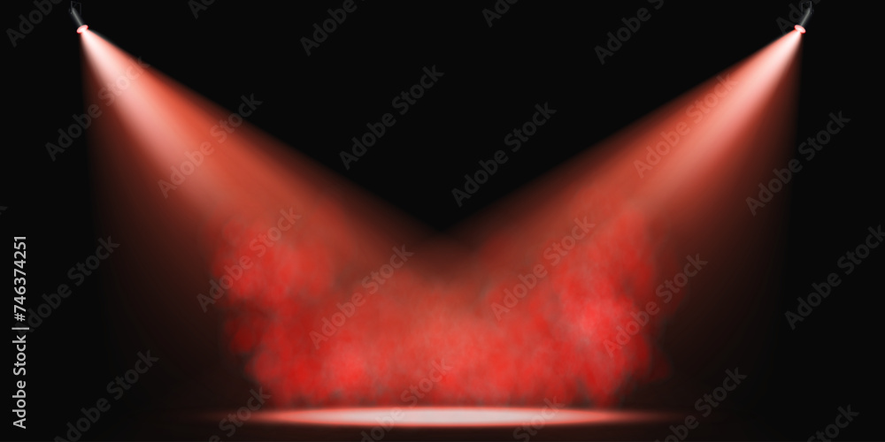 Stage with directional red light on transparent background, neon light ...