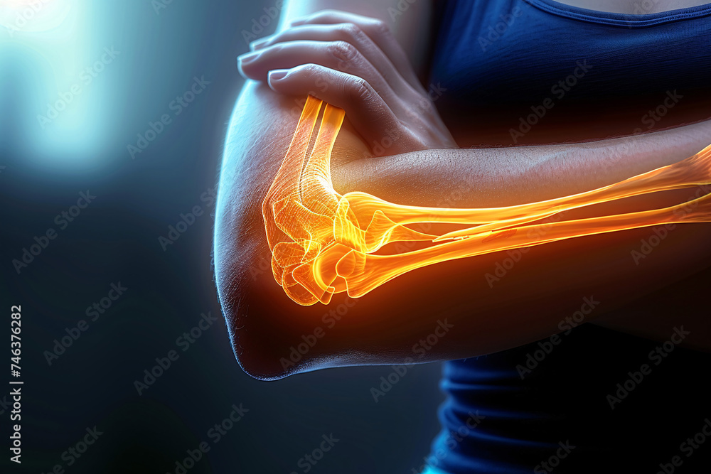 person with pain in his elbow, body with pain in the elbow, man holding ...