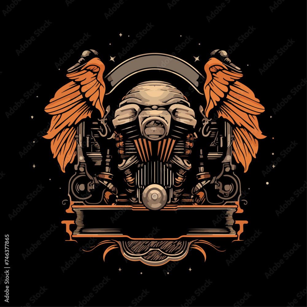 heraldic coat of arms mecha engine robotic future concept with crown ...