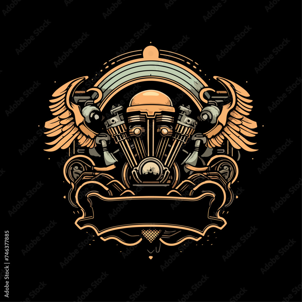 heraldic mecha engine futuristic robot shield with wings vector ...