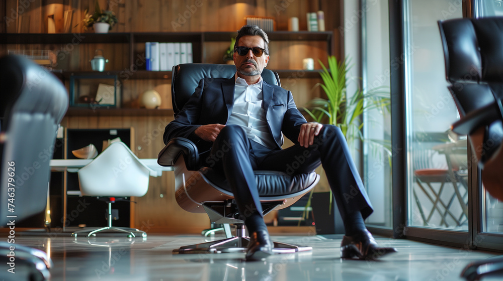 CEO of a company sitting in his office, businessman sitting on chair ...