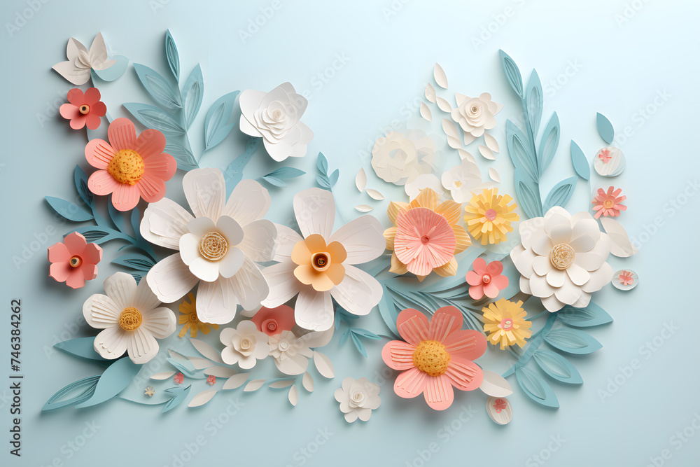 Beautiful paper flowers in pastel color palette. Paper art botanical ...
