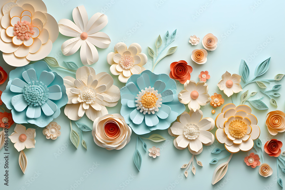 Beautiful paper flowers in pastel color palette. Paper art botanical ...
