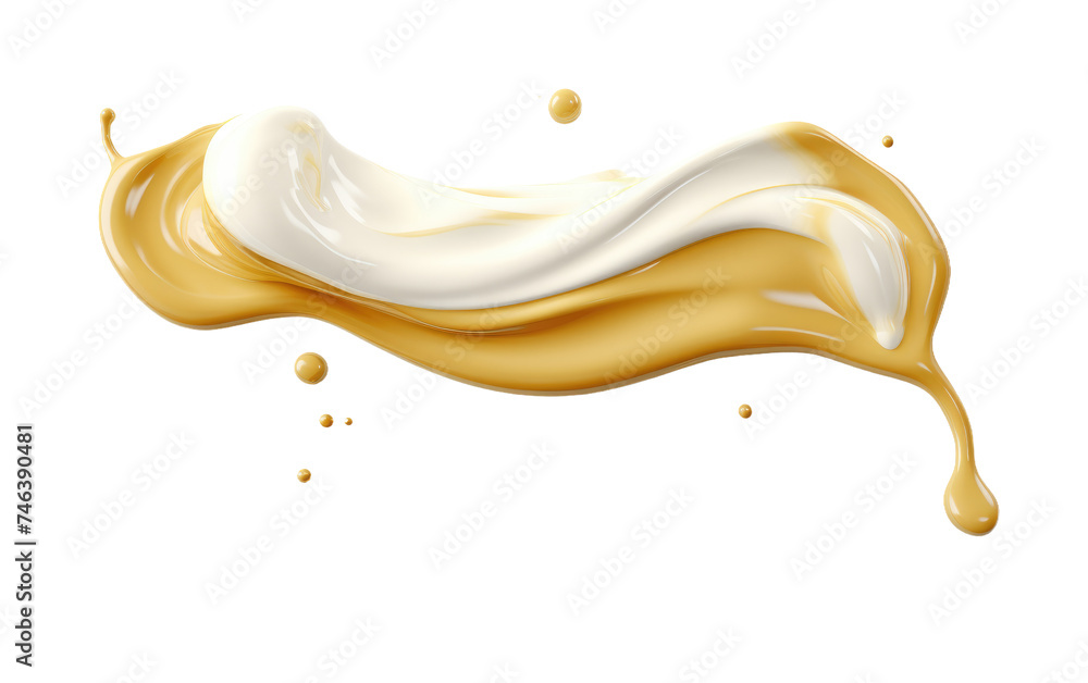A white and yellow liquid is flowing out of a clear bottle in a steady ...
