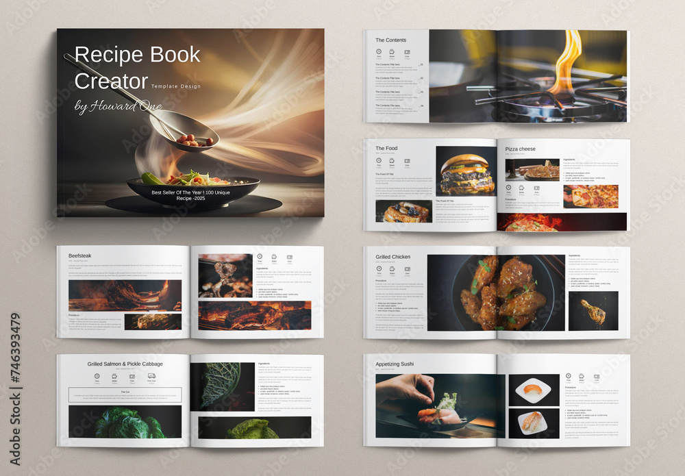 Recipe Book Creator Cookbook Template Landscape Stock Template | Adobe ...