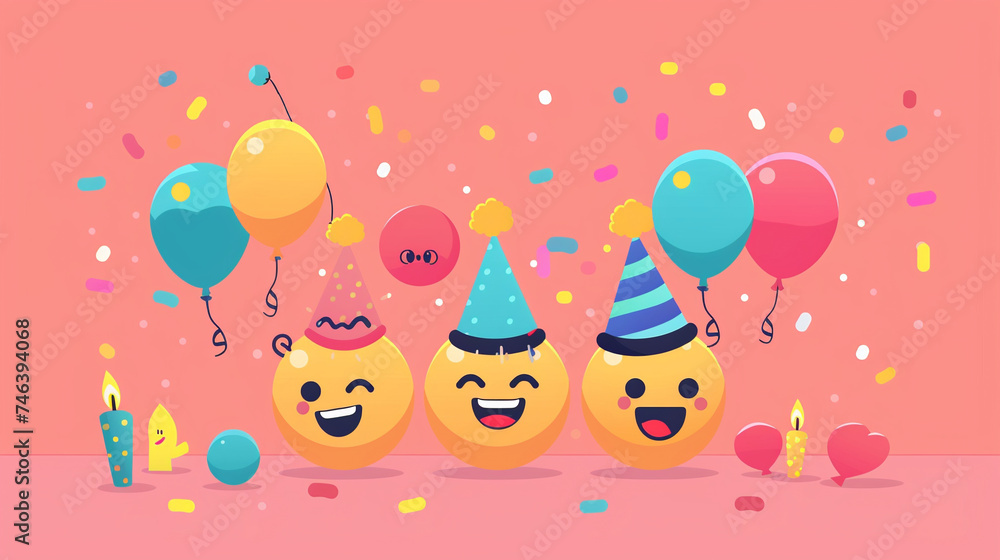 A festive vector design for birthdays featuring cheerful smiley faces ...