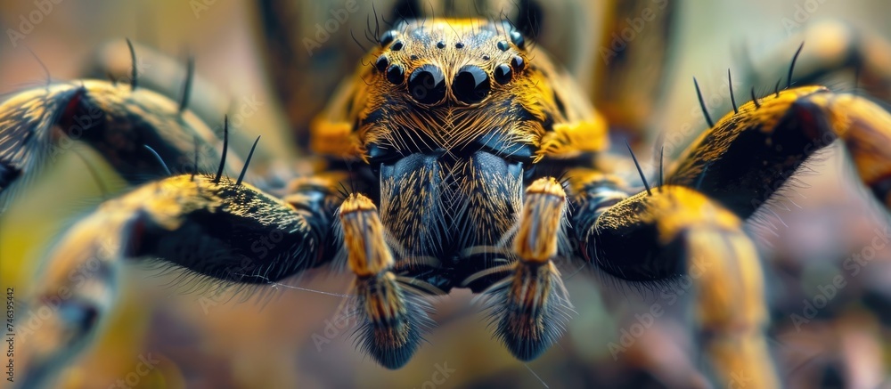 This close-up shot captures a Lycosidae wolf spider crawling on the ...