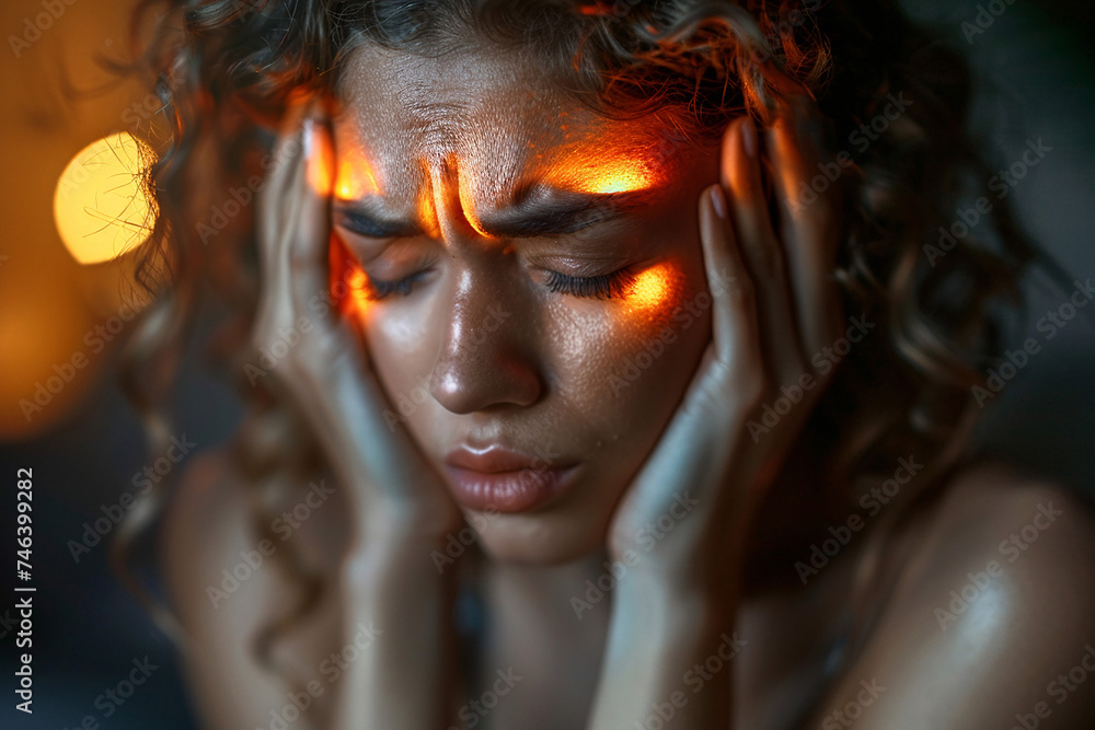 migraine, headache, person with pain in his head, body with pain in the ...