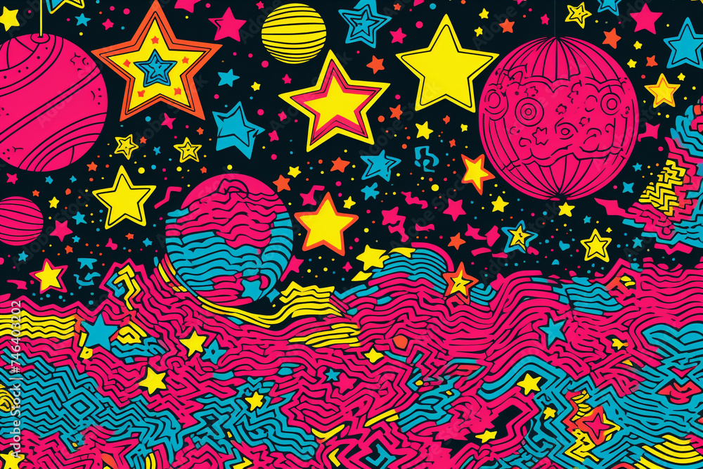 Bright galaxy collage, pop art stars fusion. A vibrant and surreal ...