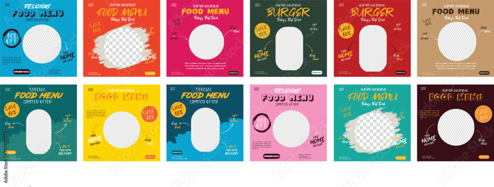 Fast food menu restaurant marketing social media post template set ...