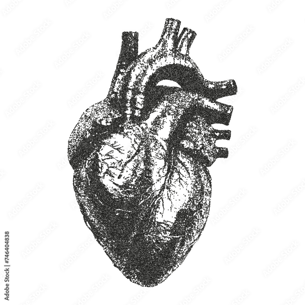 Human heart with retro photocopy effect. Stippling technique. Texture ...