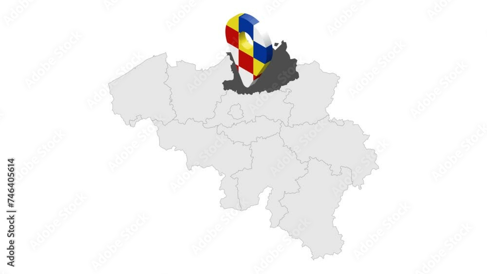 Location Antwerp Province on map Belgium. 3d Antwerp Province flag map ...