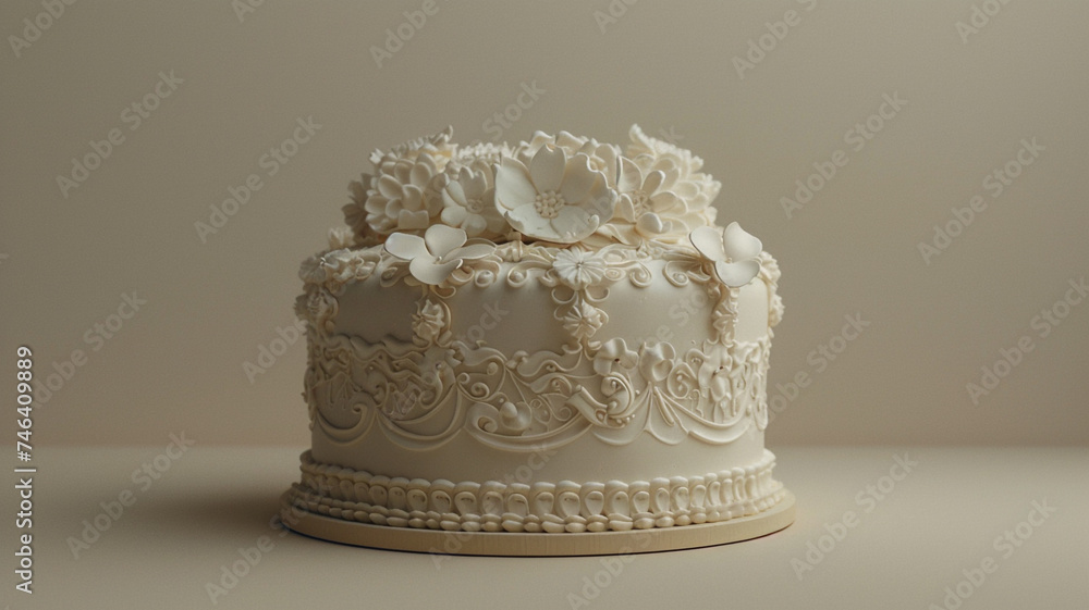 A detailed UHD capture of a birthday cake inspired by vintage lace ...