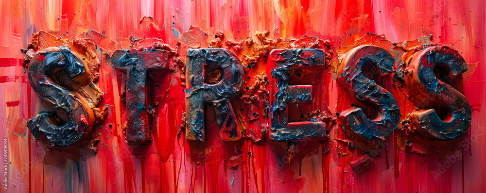 Bold black STRESS text on a vibrant red background, a striking visual ...