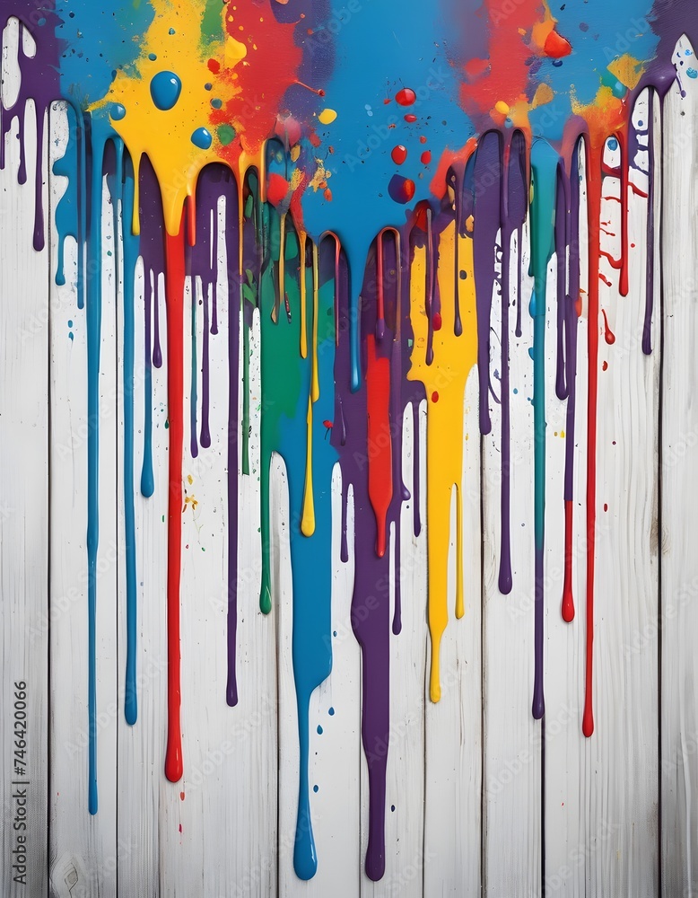 Colorful paint drips create a stunning visual on a pristine white ...