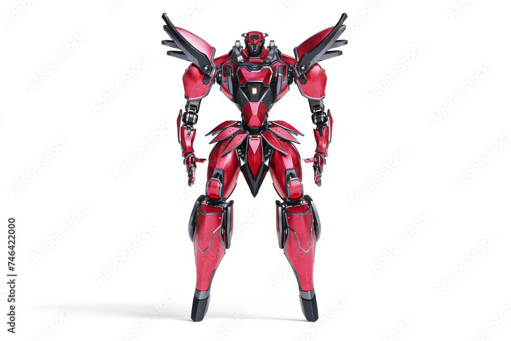 Science-fiction mech samurai warrior with black and red scratched armor ...